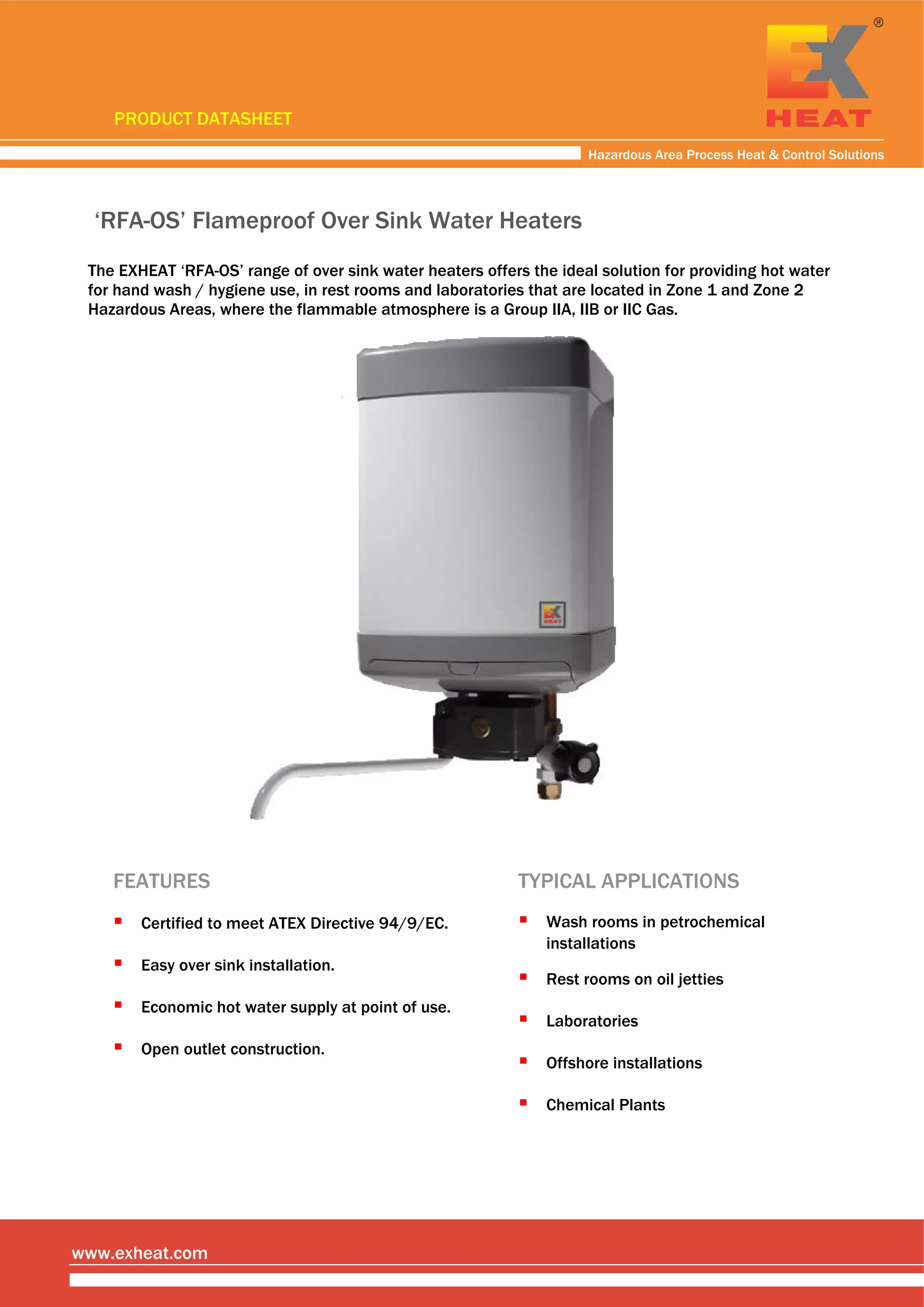 Exheat RFA OS Hazardous Area Flameproof Over Sink Water Heaters - Atex ...