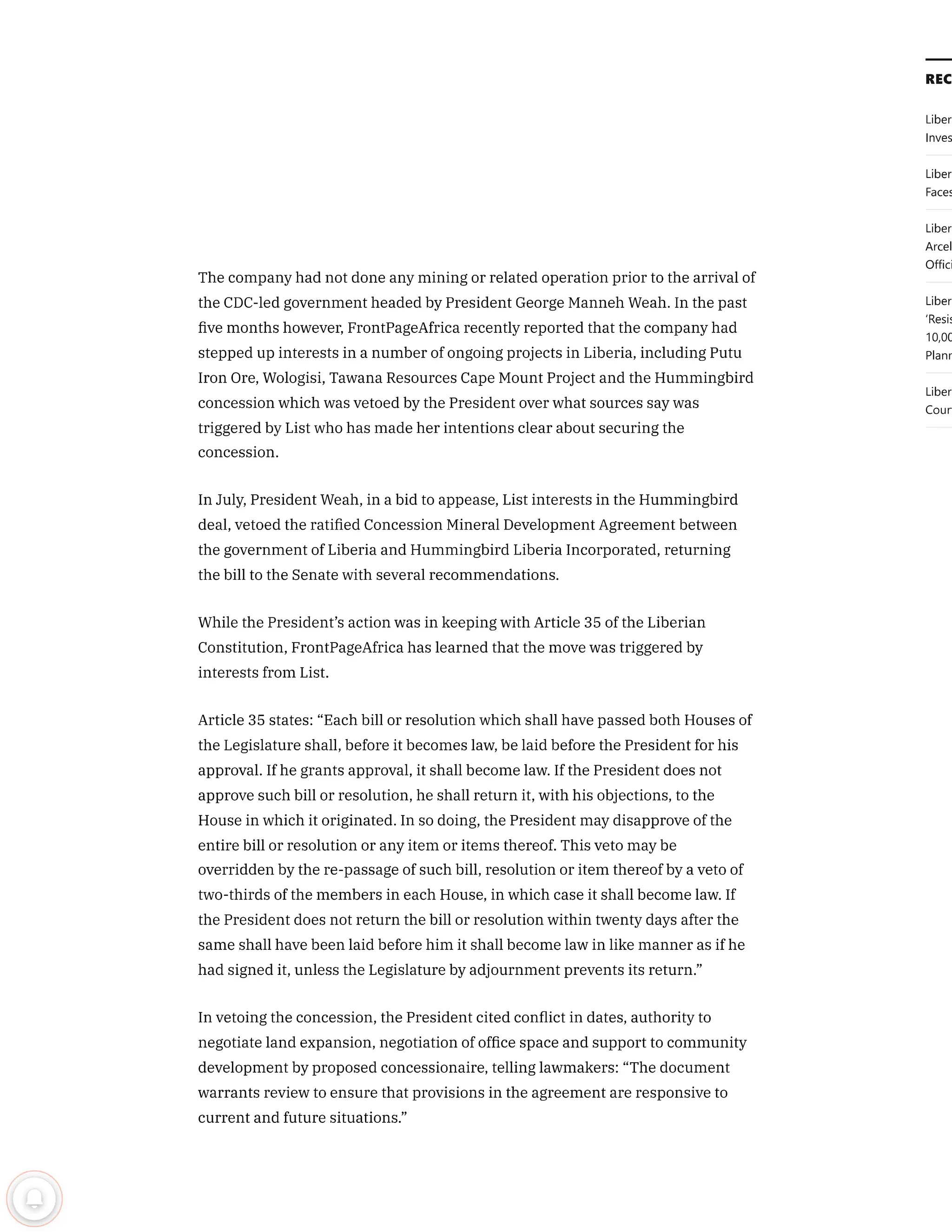 Exhibit 12 - Weah and RIA.Angela List's Downfall: Mining Empire in ...
