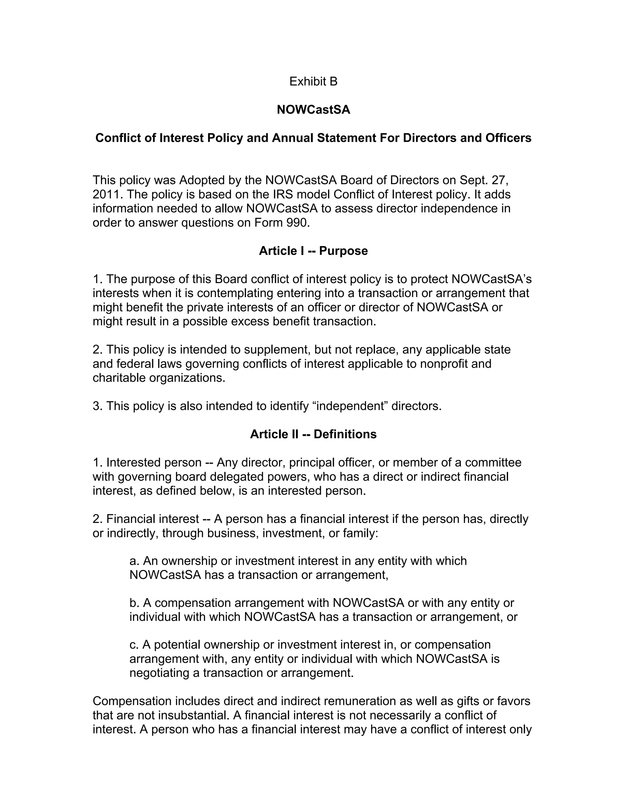Conflict of Interest Policy and Statement | PDF