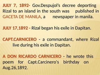lecture on the exile of jose rizal in dapitan | PPTX