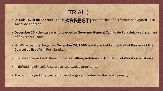Jose Rizal's Exile, Trial, and Execution | PPTX