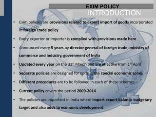 Exim policy | PPTX | Commodities | Economy