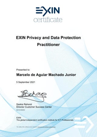 Exin privacy and data protection practitioner certificado | PDF
