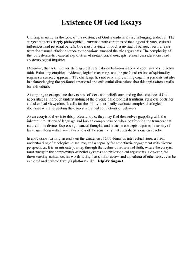Existence Of God Essays. Bowie State University | PDF