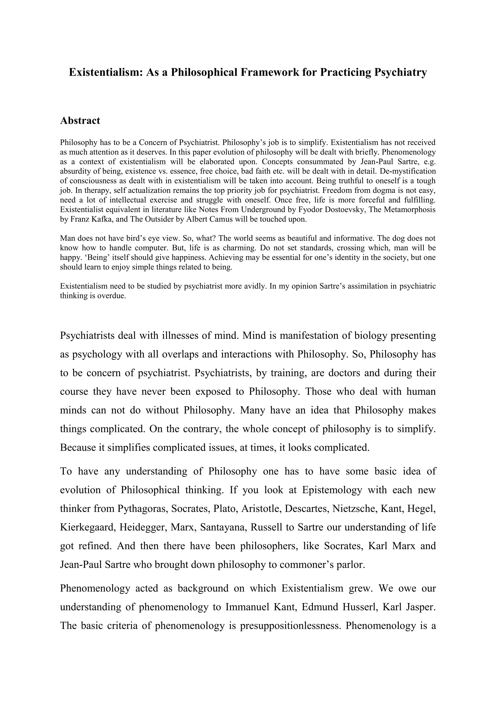 Existentialism as a philosophical framework for practicing psychiatry | PDF