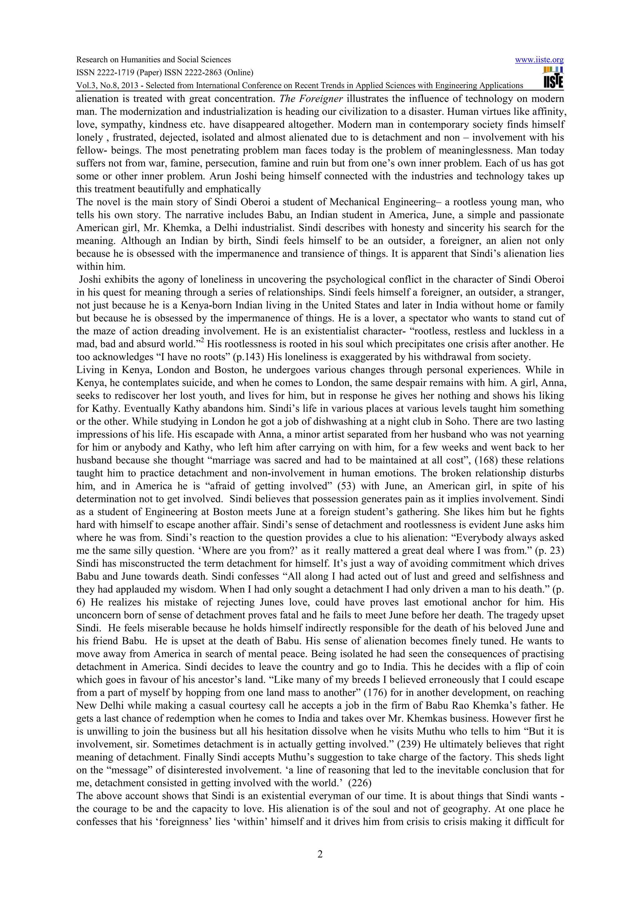 Existentialism in arun joshi’s novels | PDF