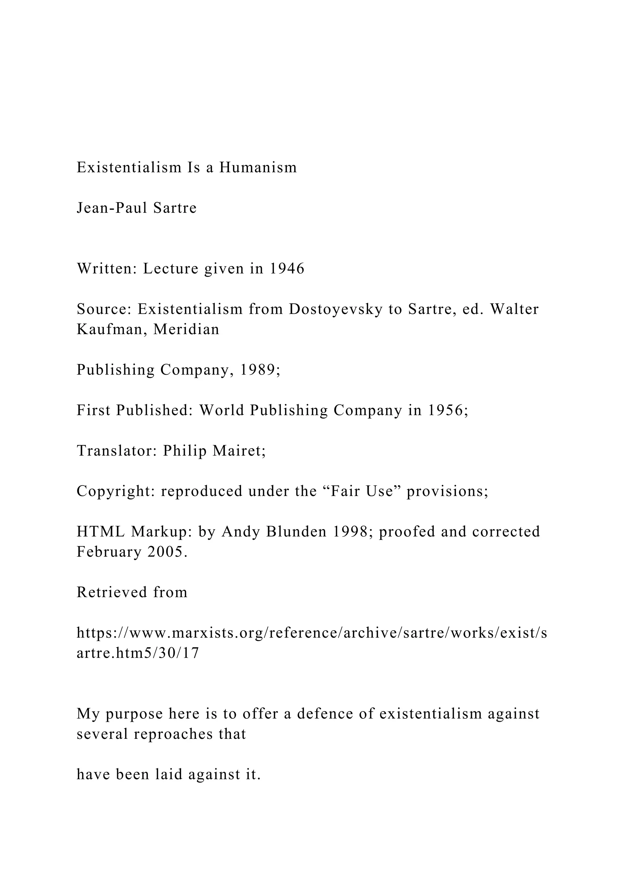 Existentialism Is a Humanism Jean-Paul Sartre Writt.docx