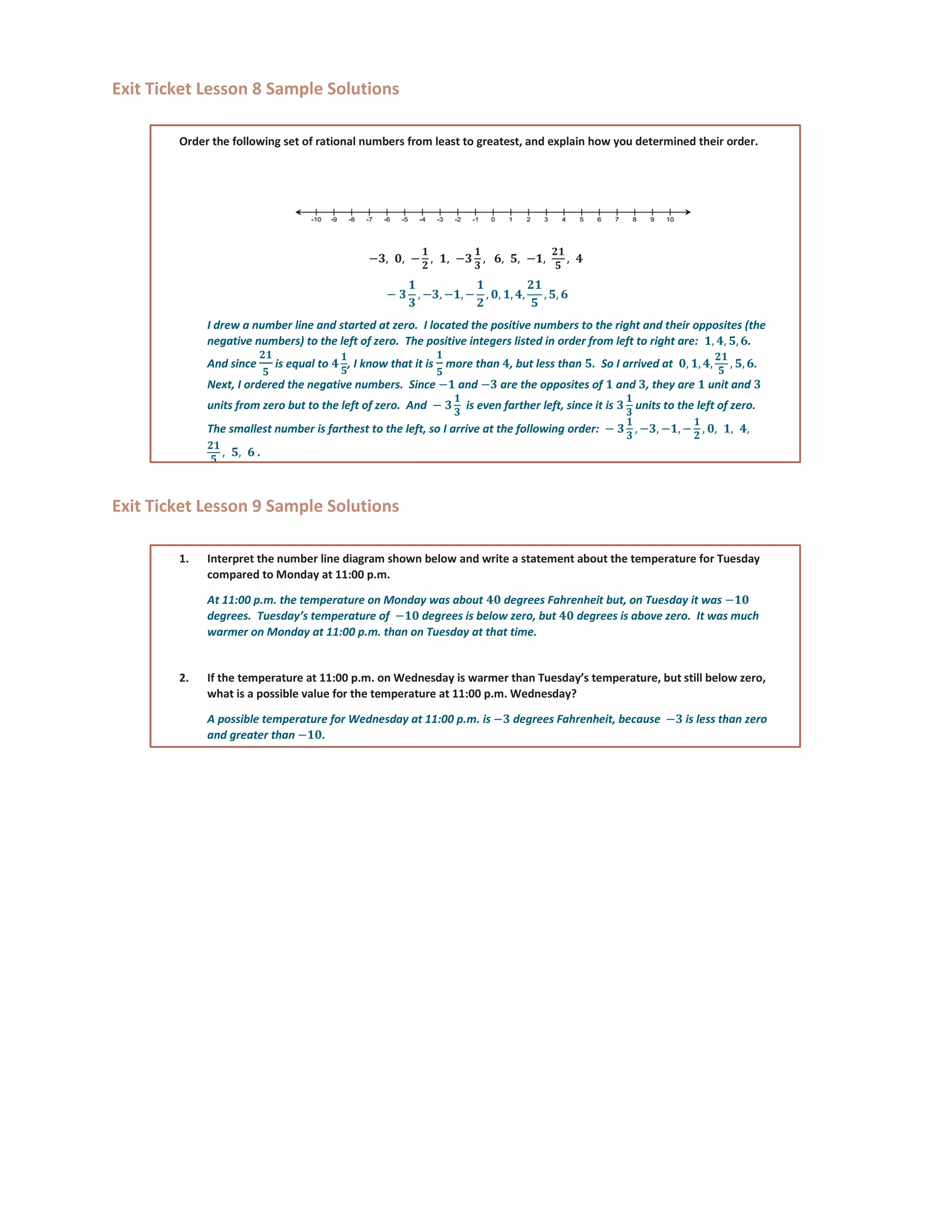 Exit ticket lessons 1 13 sample solutions | PDF