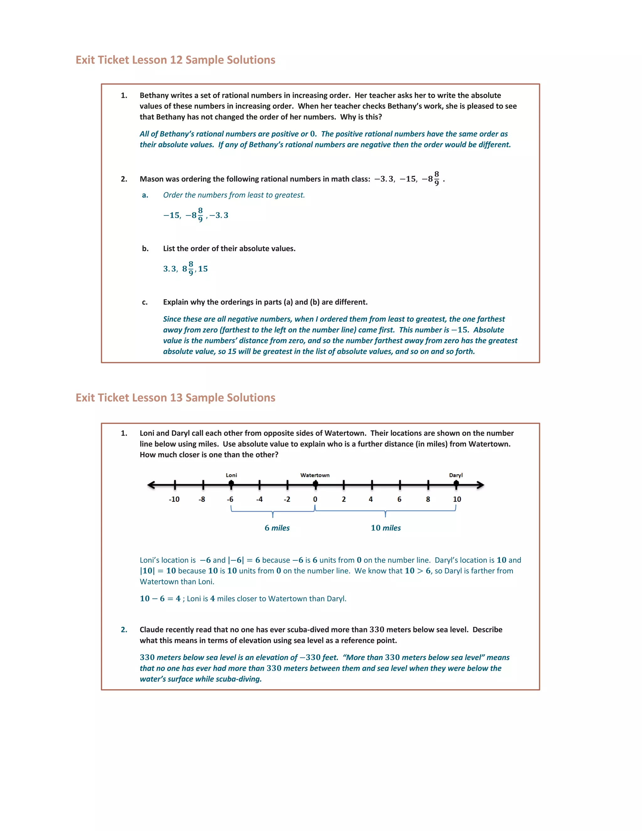 Exit ticket lessons 1 13 sample solutions | PDF