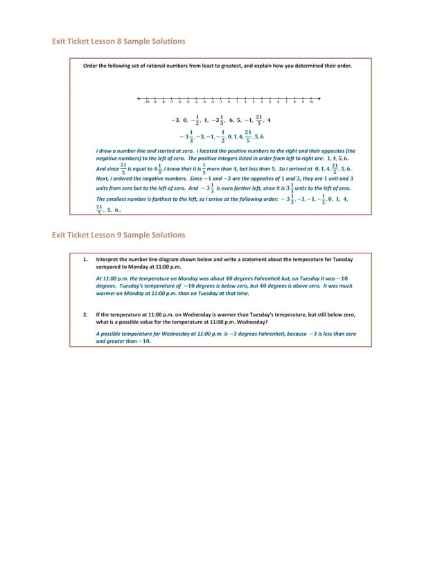 Exit ticket lessons 1 13 sample solutions | PDF
