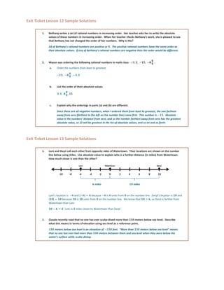 Exit ticket lessons 1 13 sample solutions | PDF