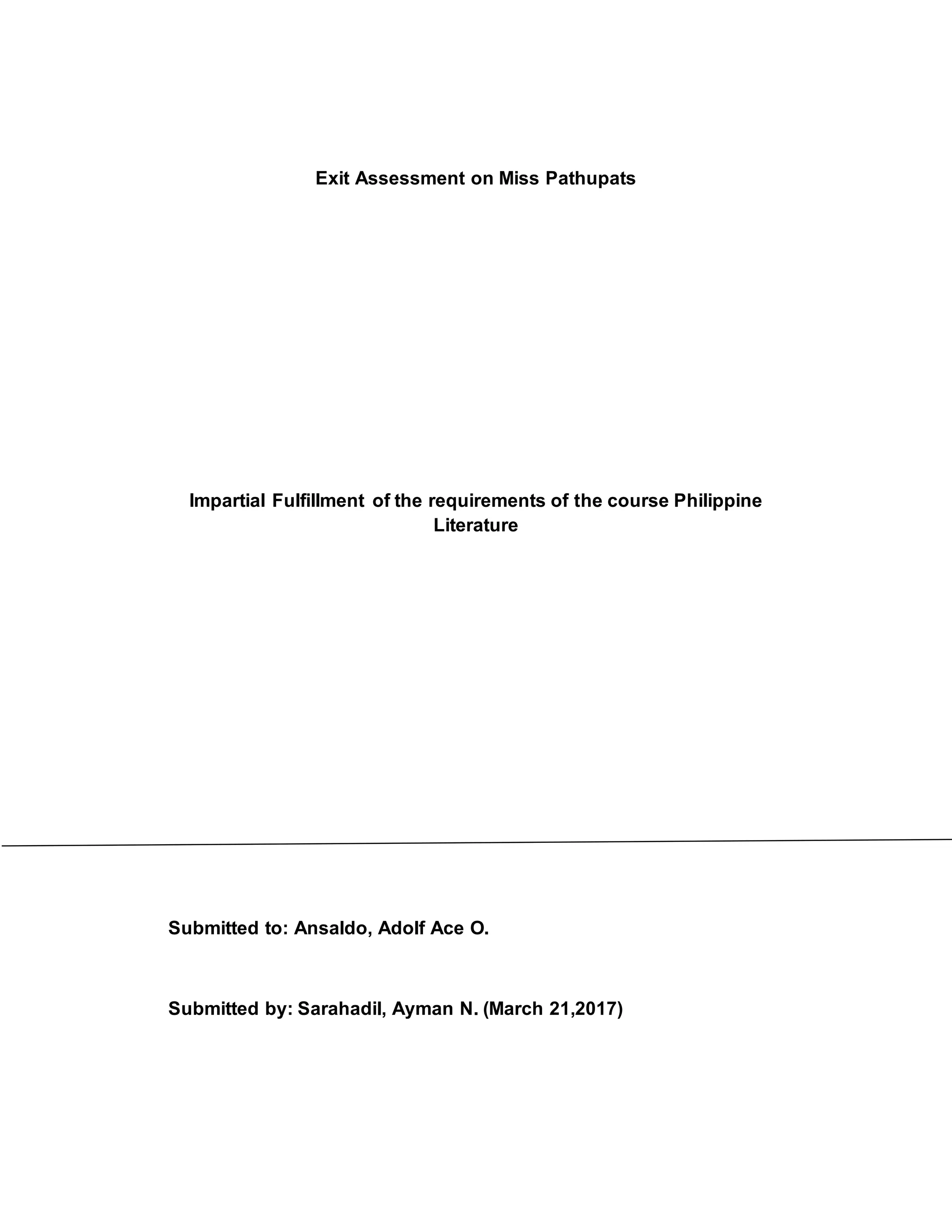 Exit assessment on miss pathupats | DOCX