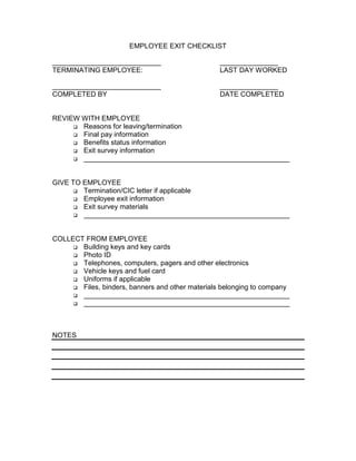 Exit Interview Checklist | PDF