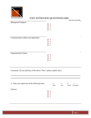 Exit interview questionnaire | DOC