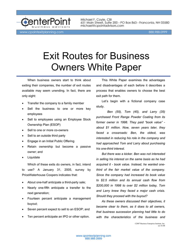 Exit Routes | PDF | Business Administration | Business