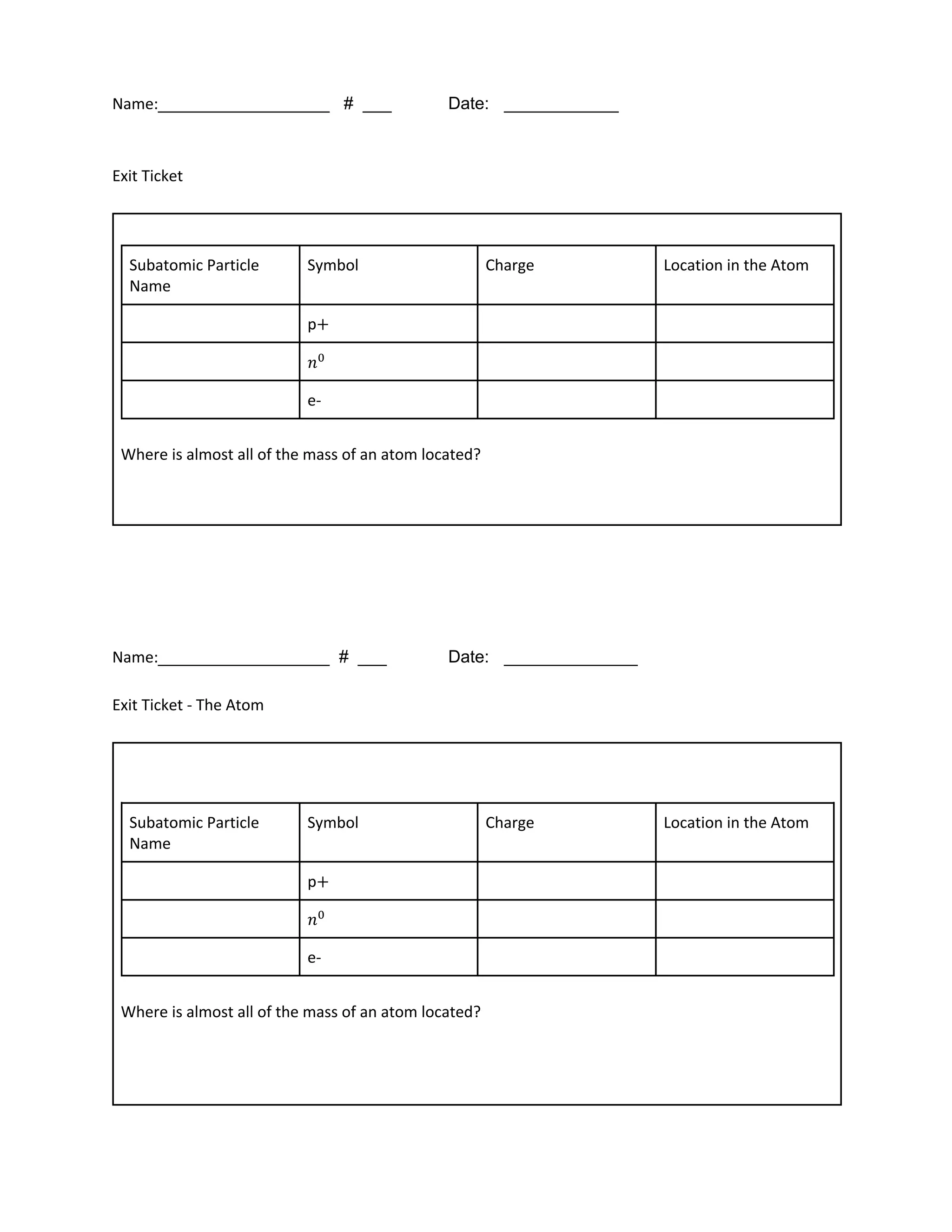 Exit slip - atomic structure | PDF Exit slip - atomic structure | PDF