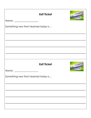 Exit Ticket Template Pdf