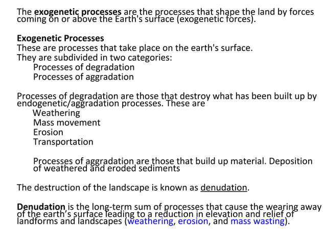 Exogenetic Process-Geomorphology Chapter | PPT | Geology | Science