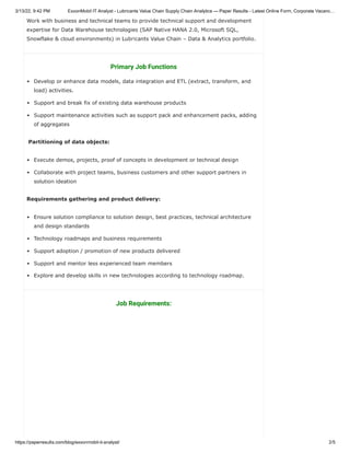 ExxonMobil IT Analyst - Lubricants Value Chain Supply Chain Analytics | PDF