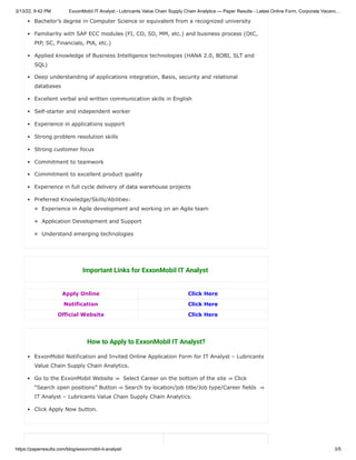 ExxonMobil IT Analyst - Lubricants Value Chain Supply Chain Analytics ...