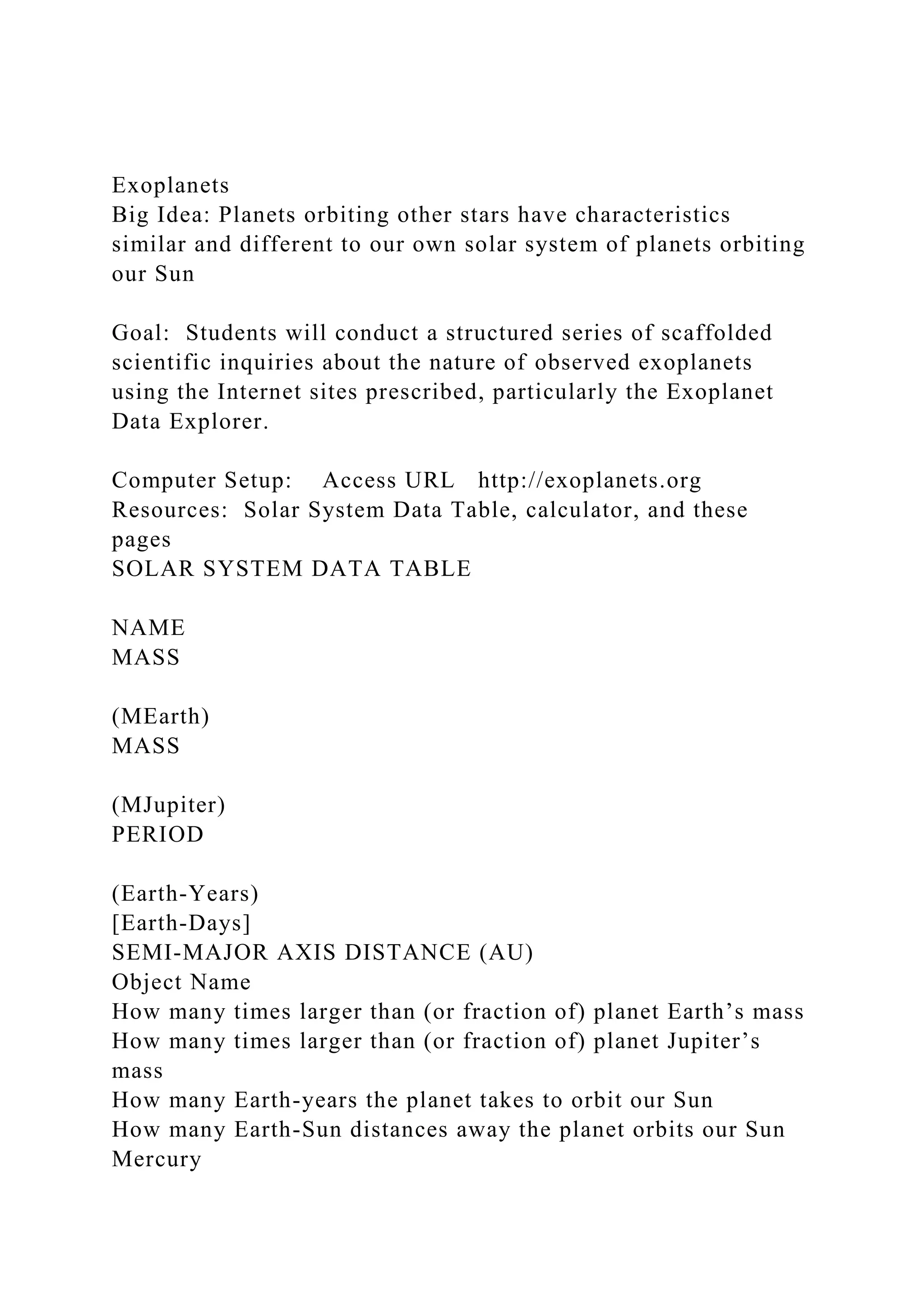 ExoplanetsBig Idea Planets orbiting other stars have characteri.docx