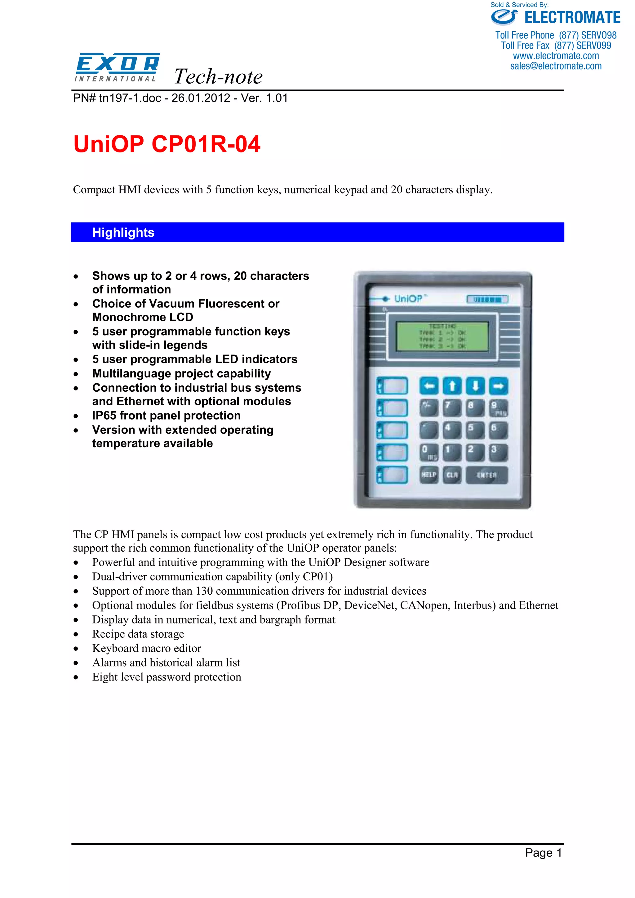 Exor cp01 r-04_specsheet | PDF