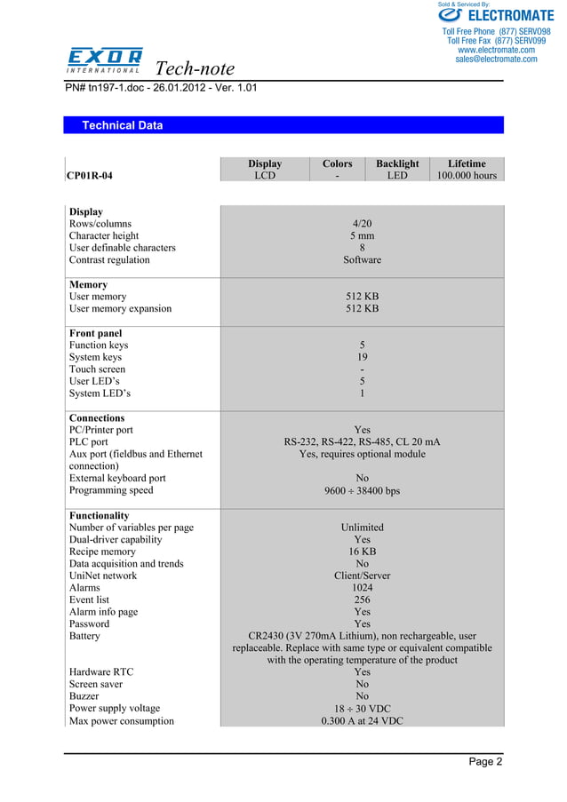 Exor cp01 r-04_specsheet | PDF
