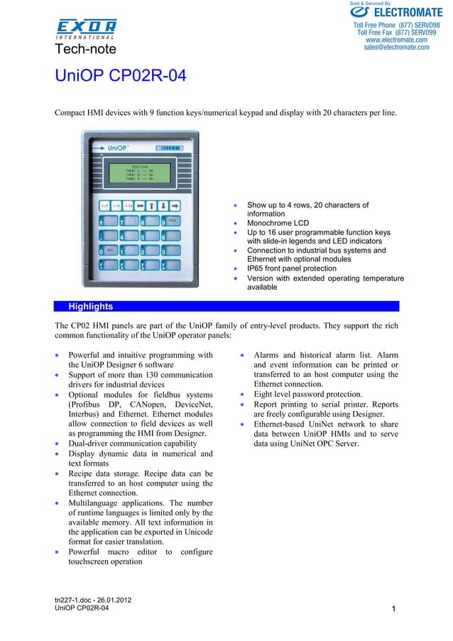 Exor cp02 r-04_specsheet | PDF