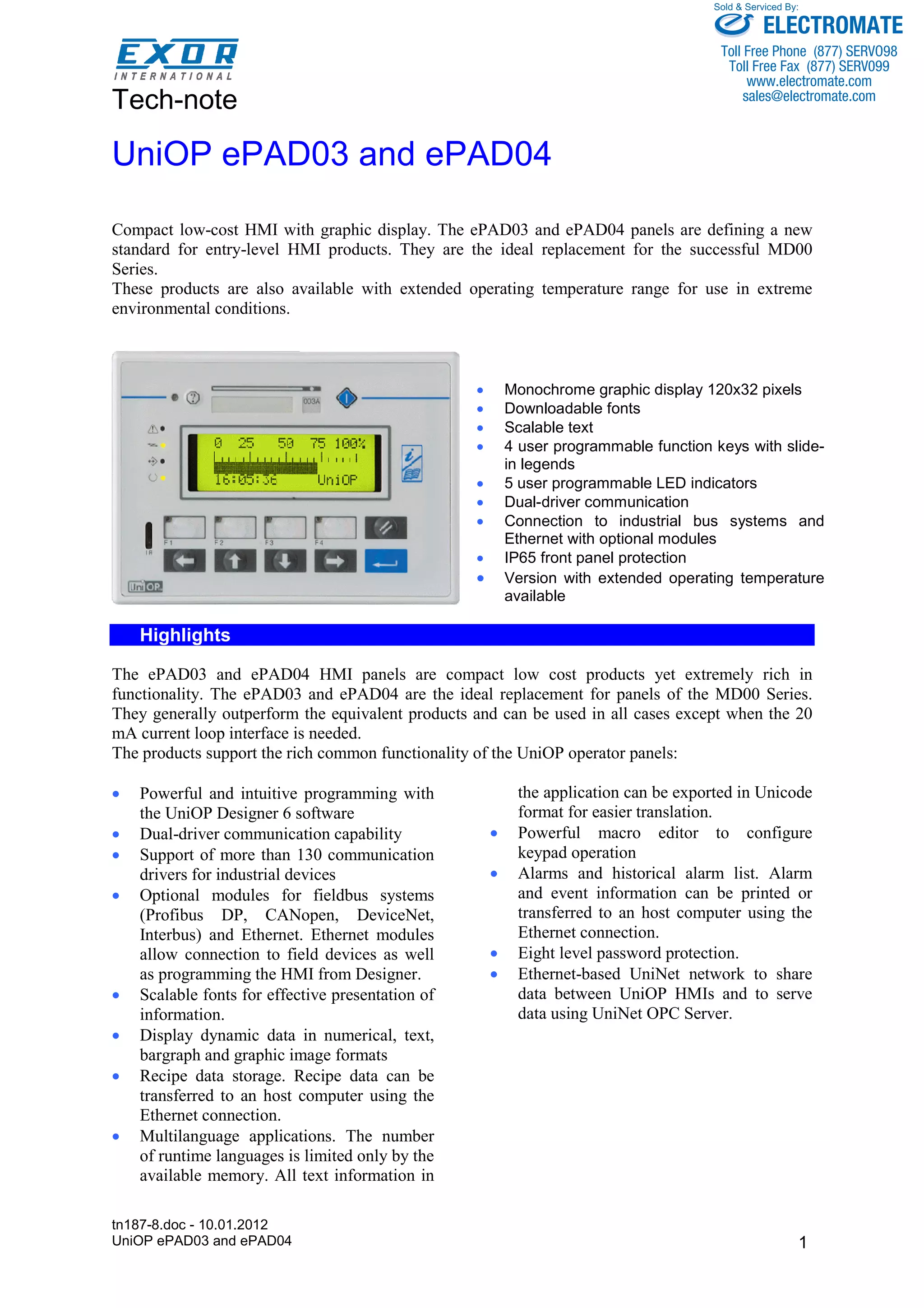 Exor e pap03_epad04_specsheet | PDF