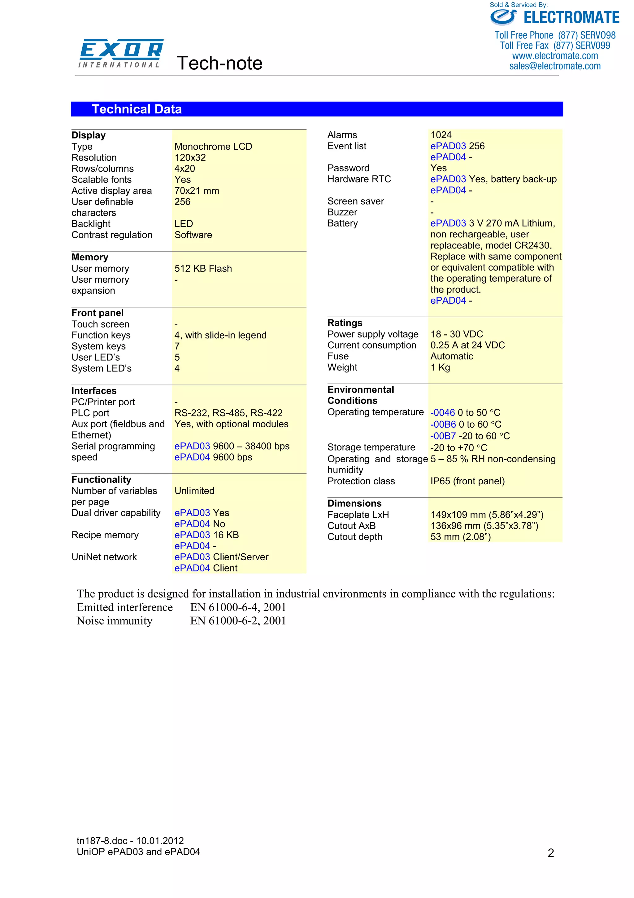 Exor e pap03_epad04_specsheet | PDF