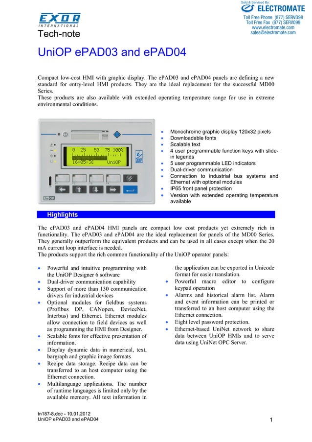 Exor e pap03_epad04_specsheet | PDF | Consumer Electronics | Technology ...