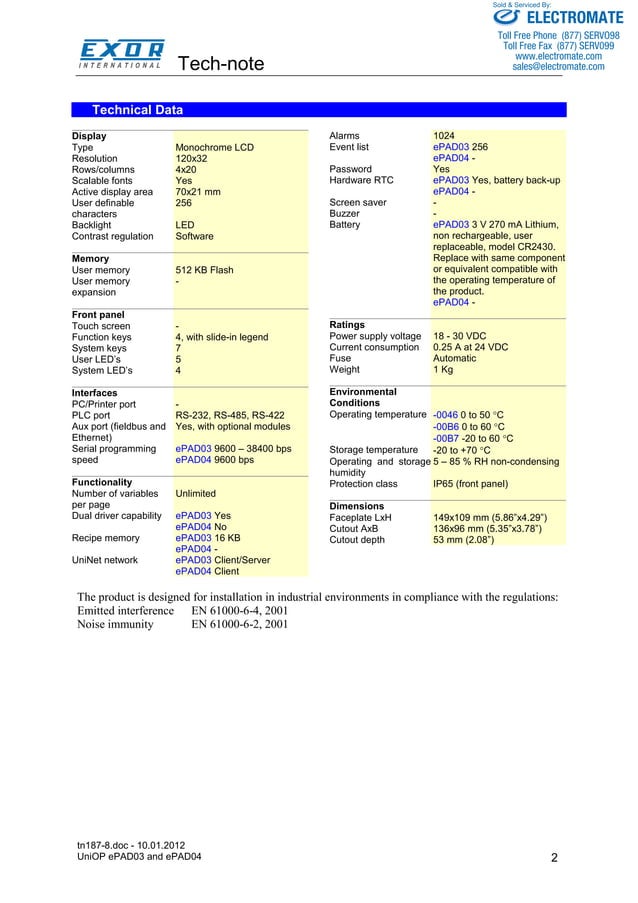 Exor e pap03_epad04_specsheet | PDF | Consumer Electronics | Technology ...