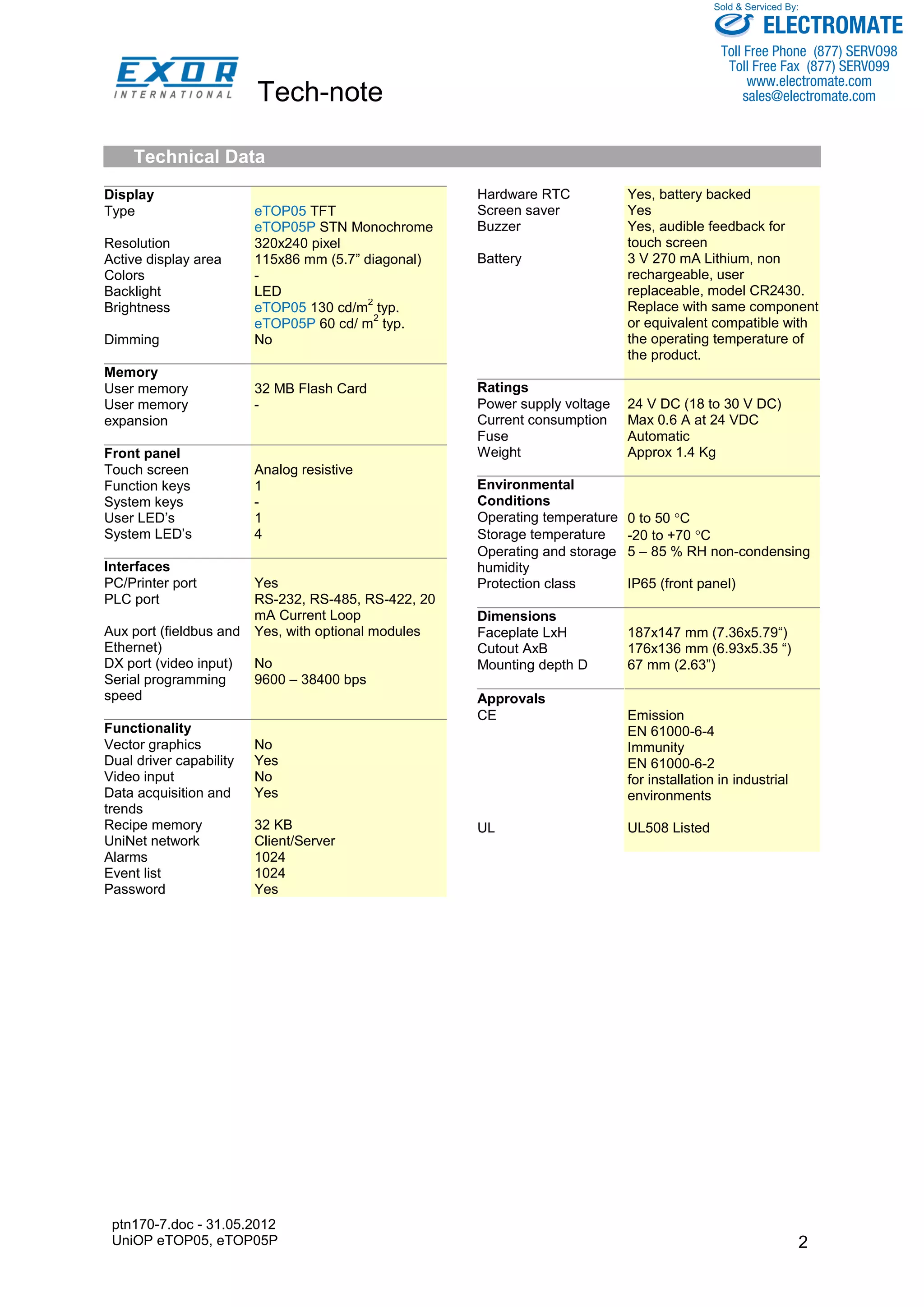 Exor e top05_specsheet | PDF | Computer Peripherals | Computing