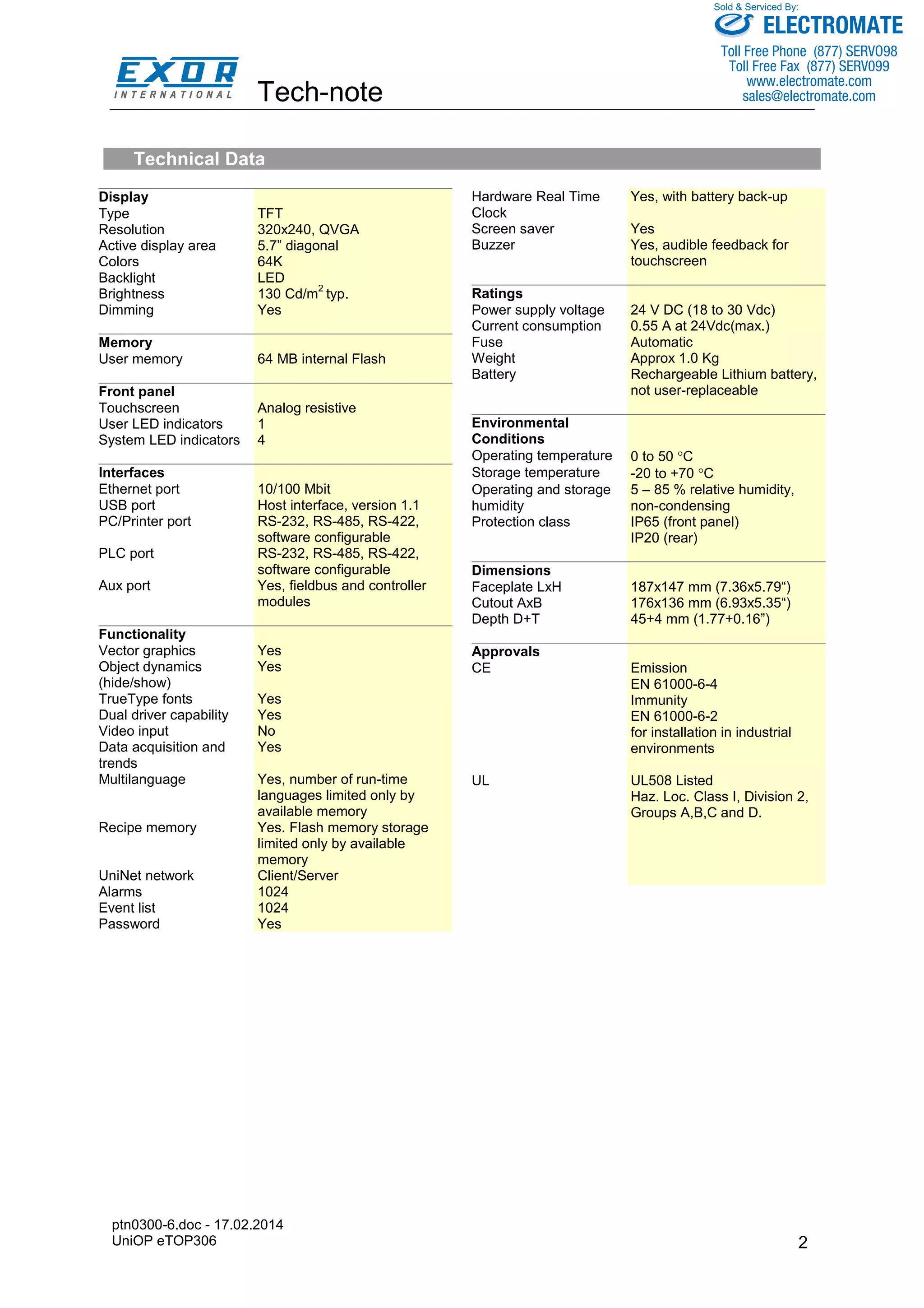 Exor e top306_specsheet | PDF