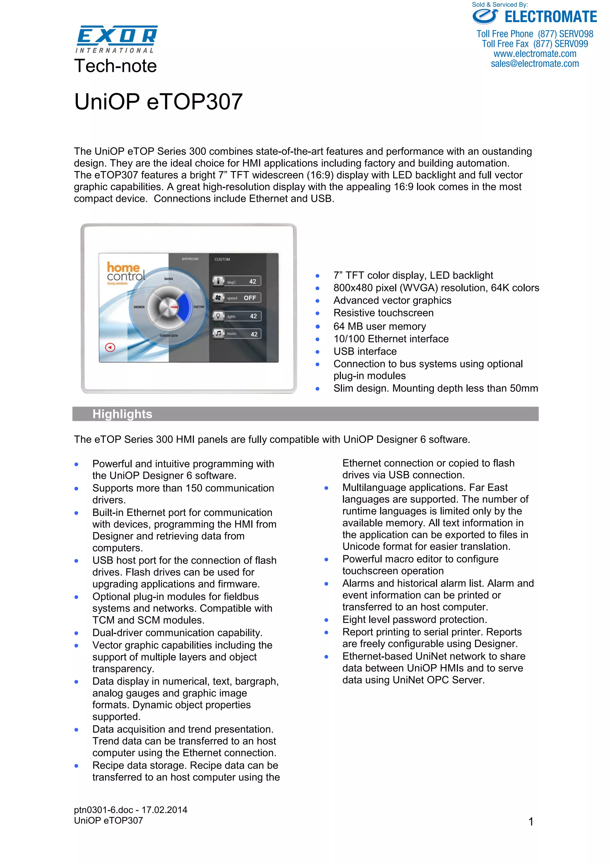 Exor e top307_specsheet | PDF