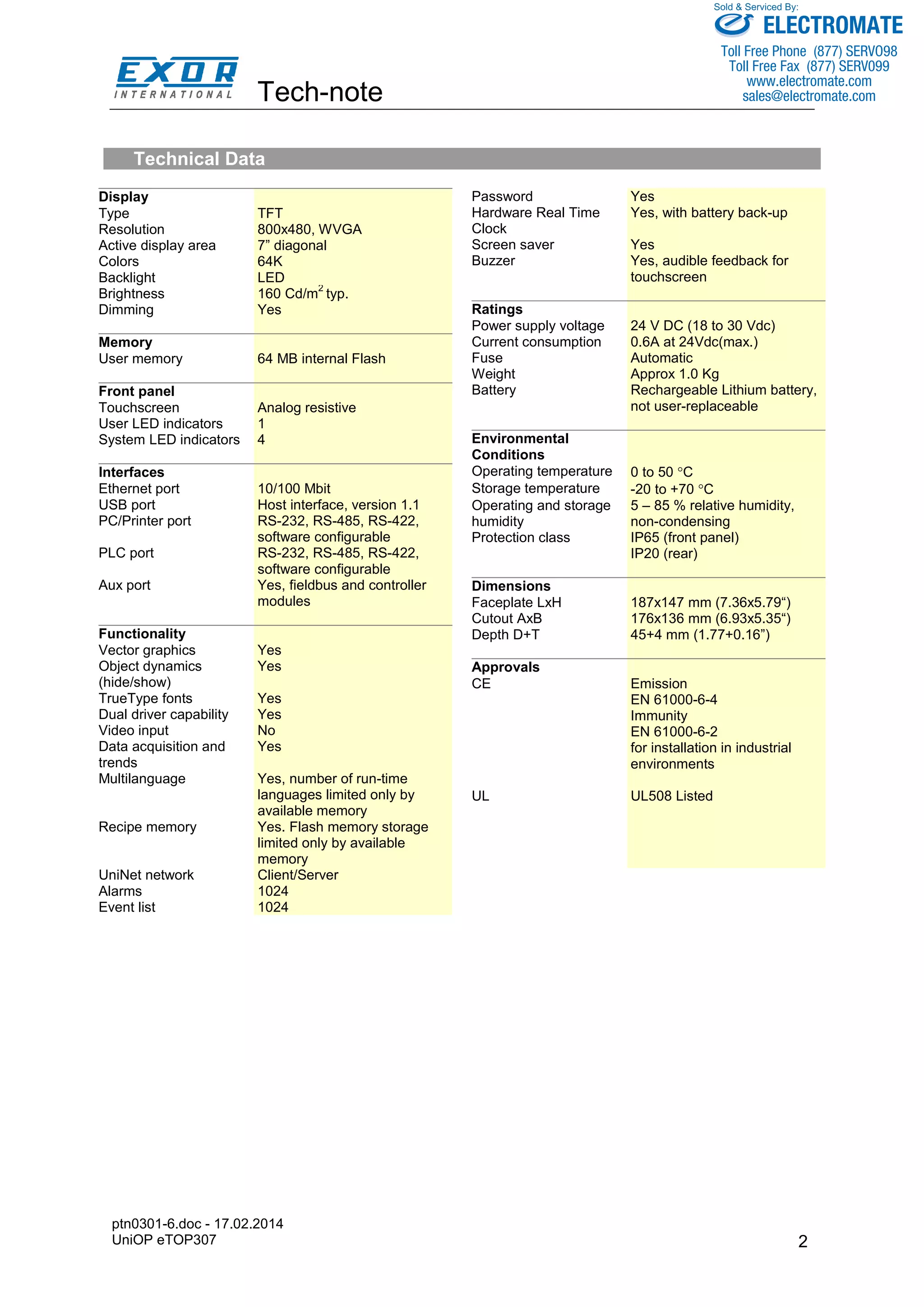 Exor e top307_specsheet | PDF