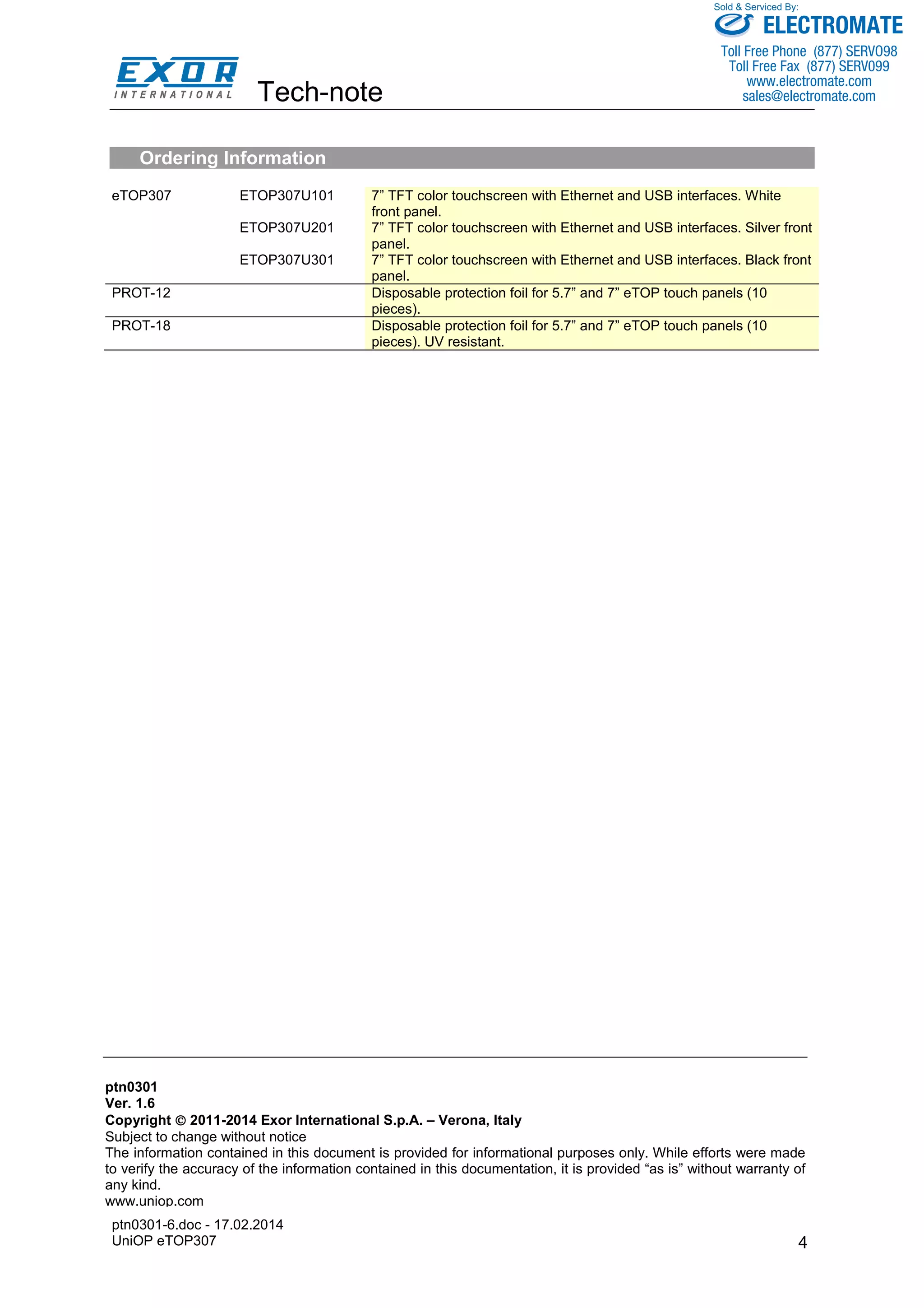 Exor e top307_specsheet | PDF