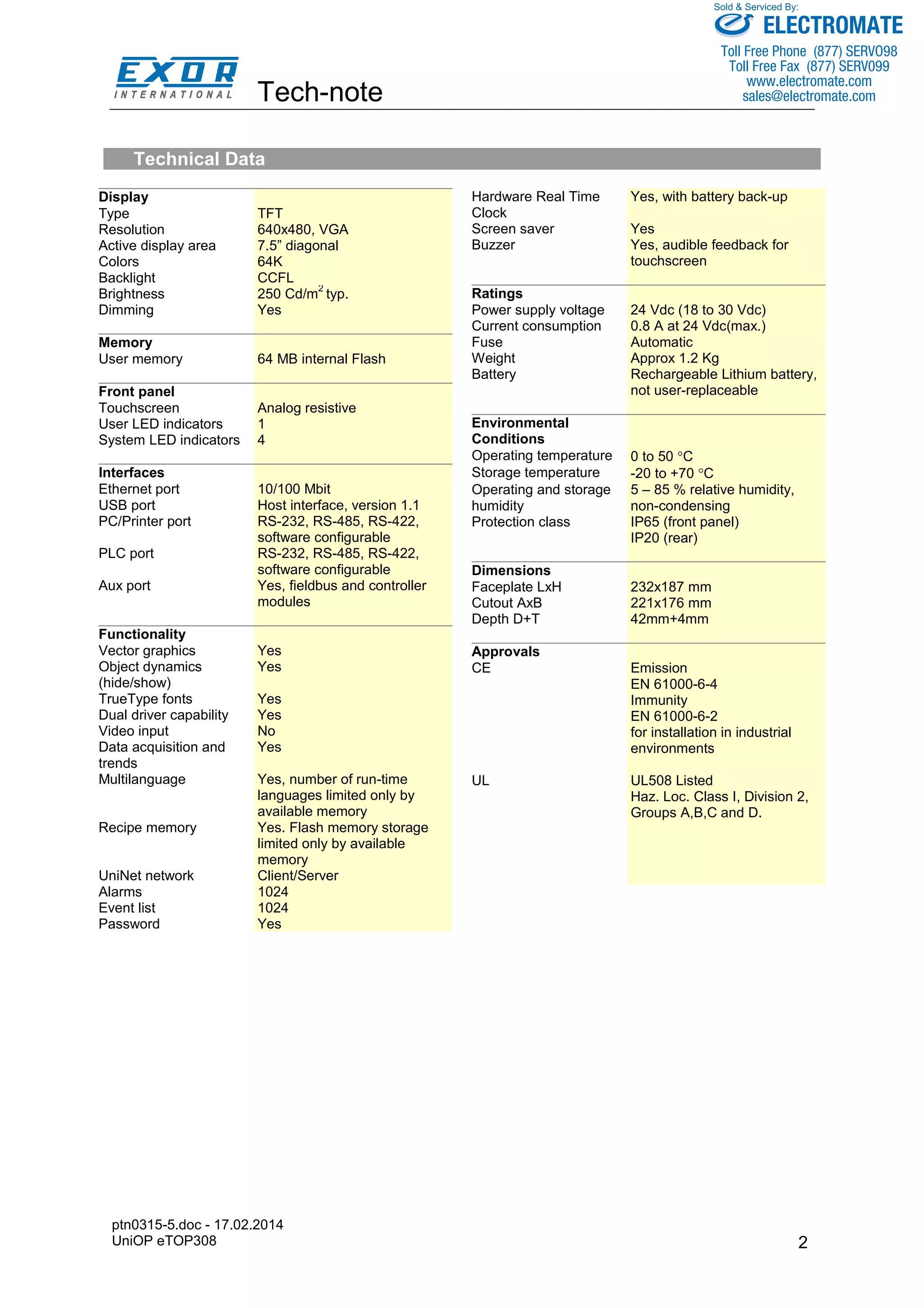 Exor e top308_specsheet | PDF