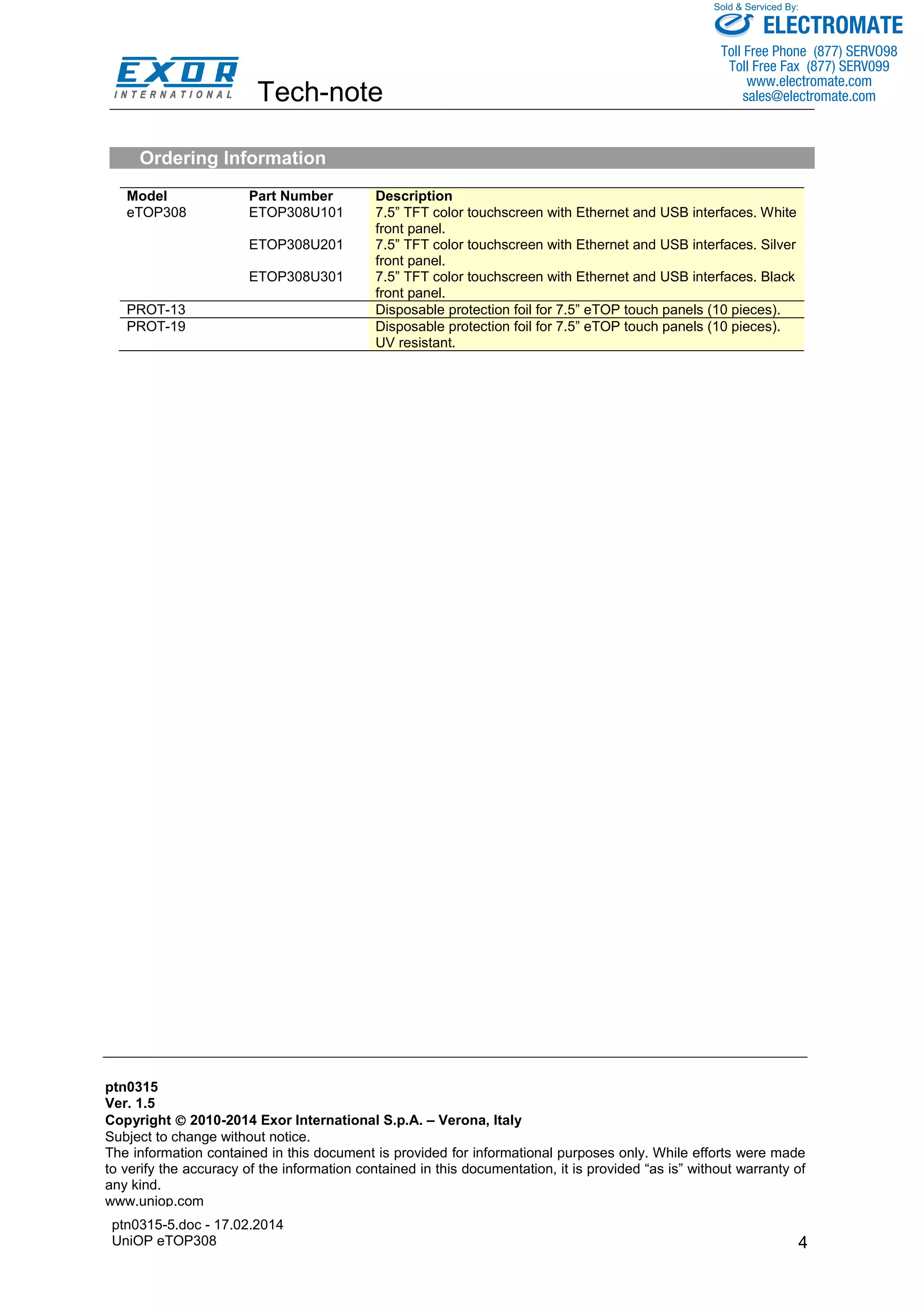 Exor e top308_specsheet | PDF