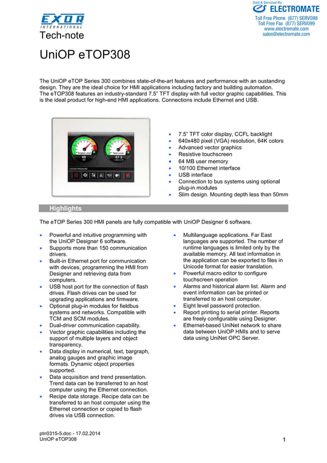 Exor e top308_specsheet | PDF