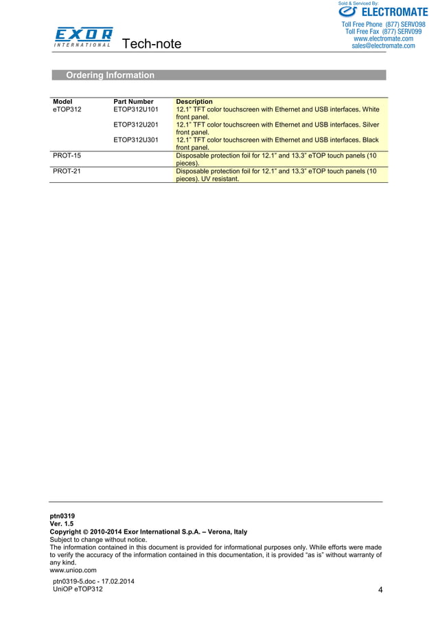 Exor e top312_specsheet | PDF