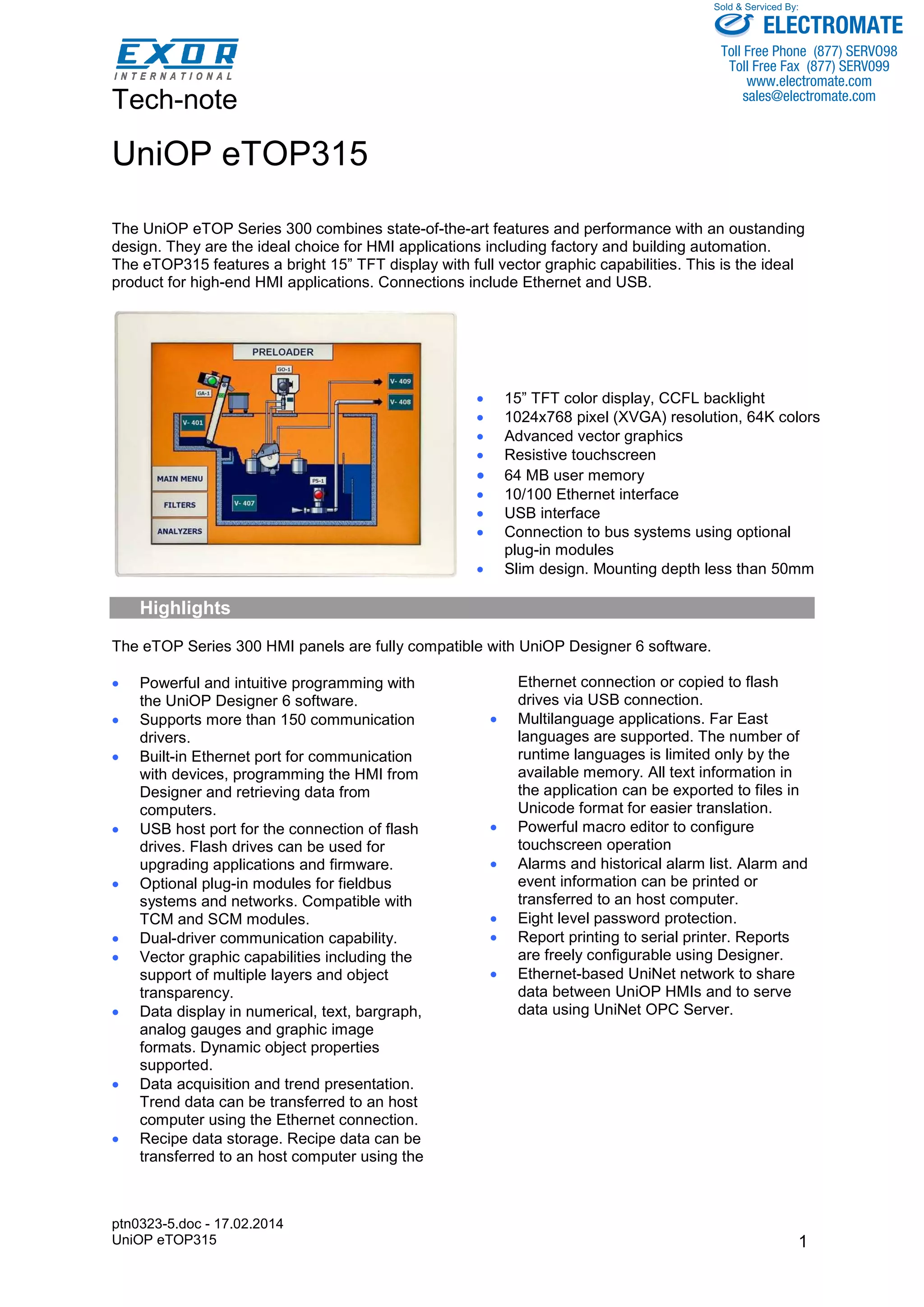 Exor e top315_specsheet | PDF