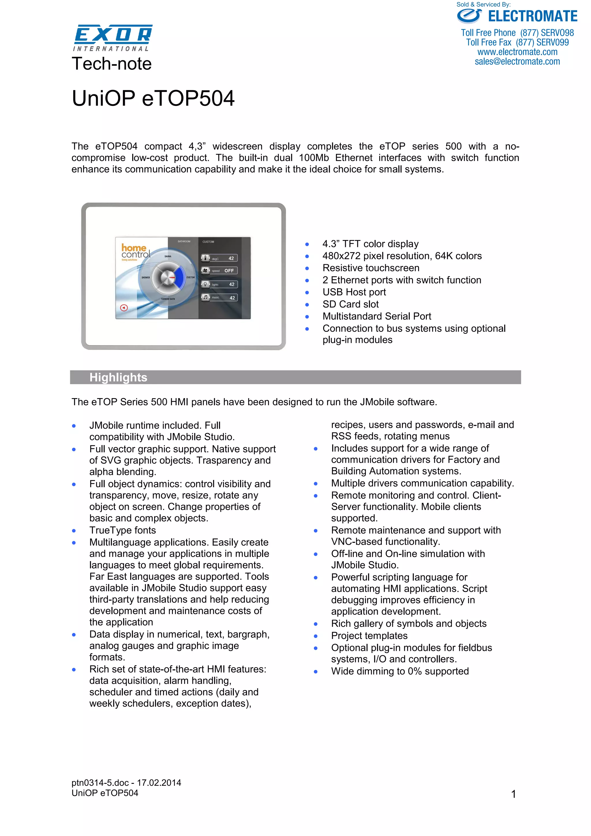 Exor e top504_specsheet | PDF | Computer Peripherals | Computing