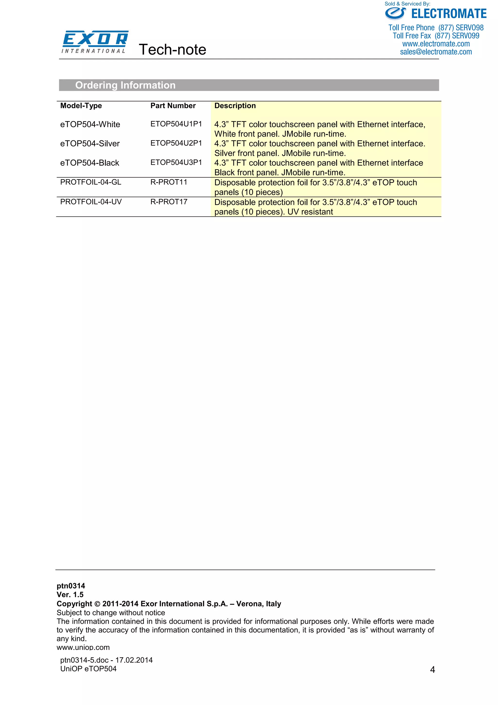 Exor e top504_specsheet | PDF | Computer Peripherals | Computing