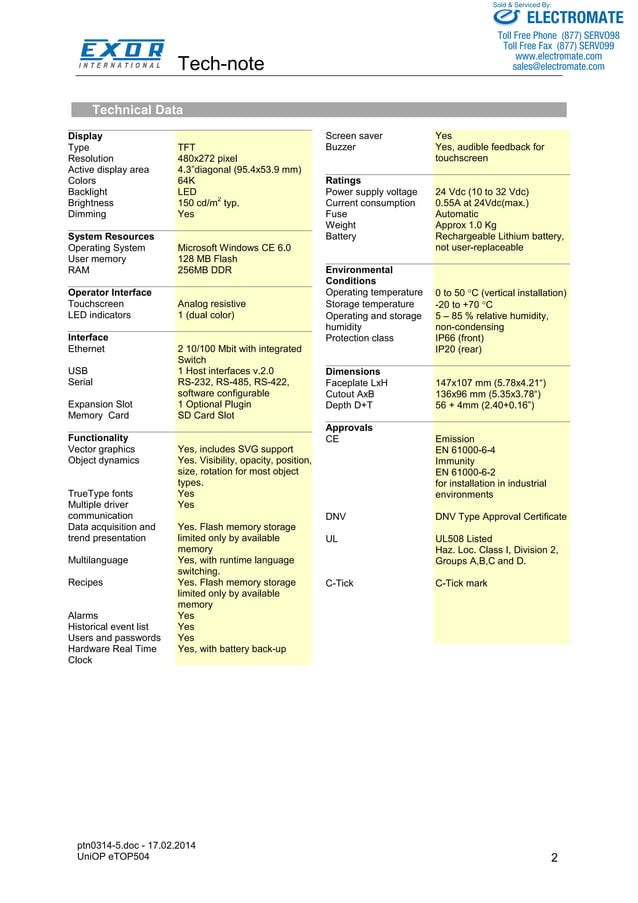Exor e top504_specsheet | PDF | Computer Peripherals | Computing