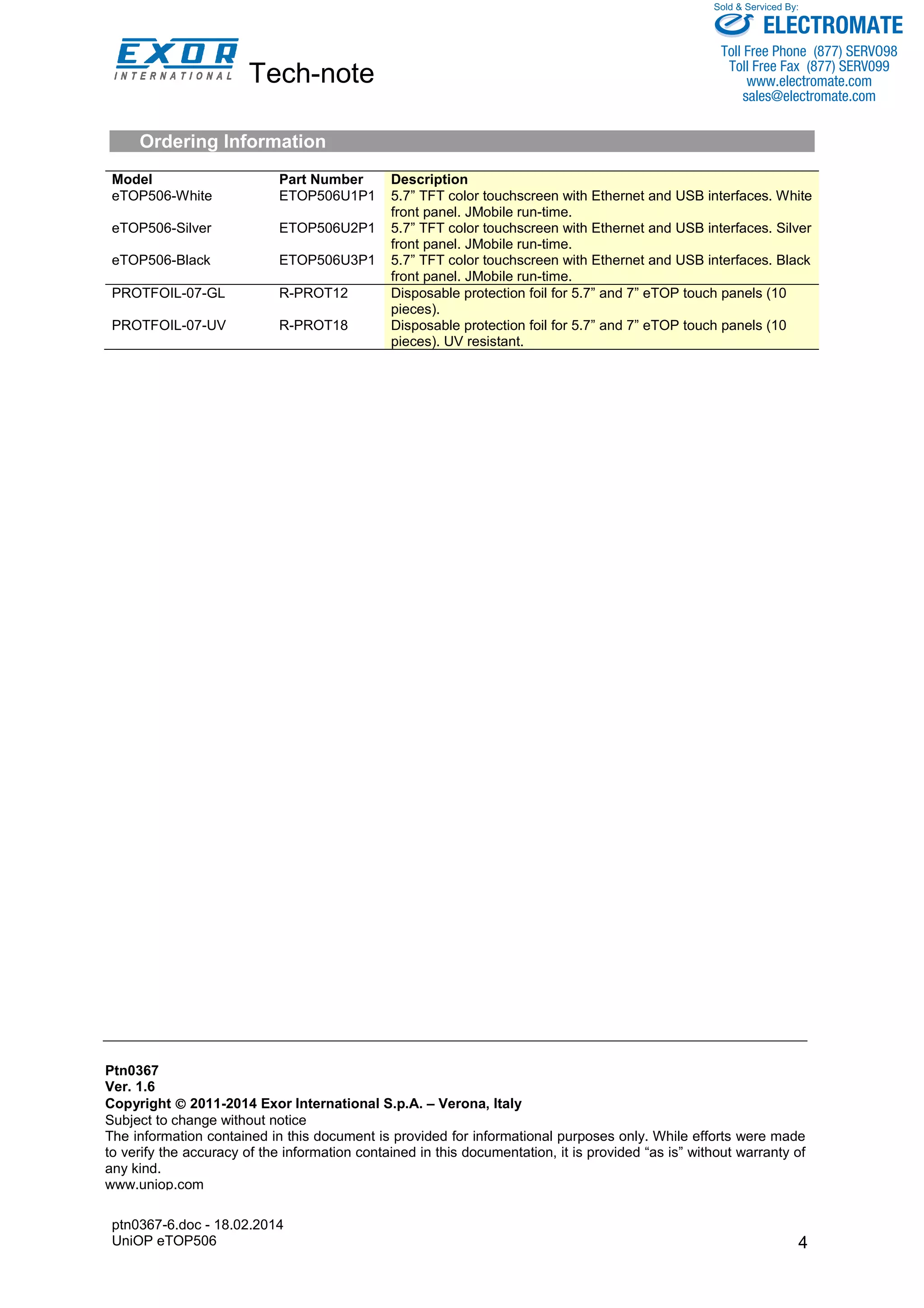 Exor e top506_specsheet | PDF | Computer Peripherals | Computing