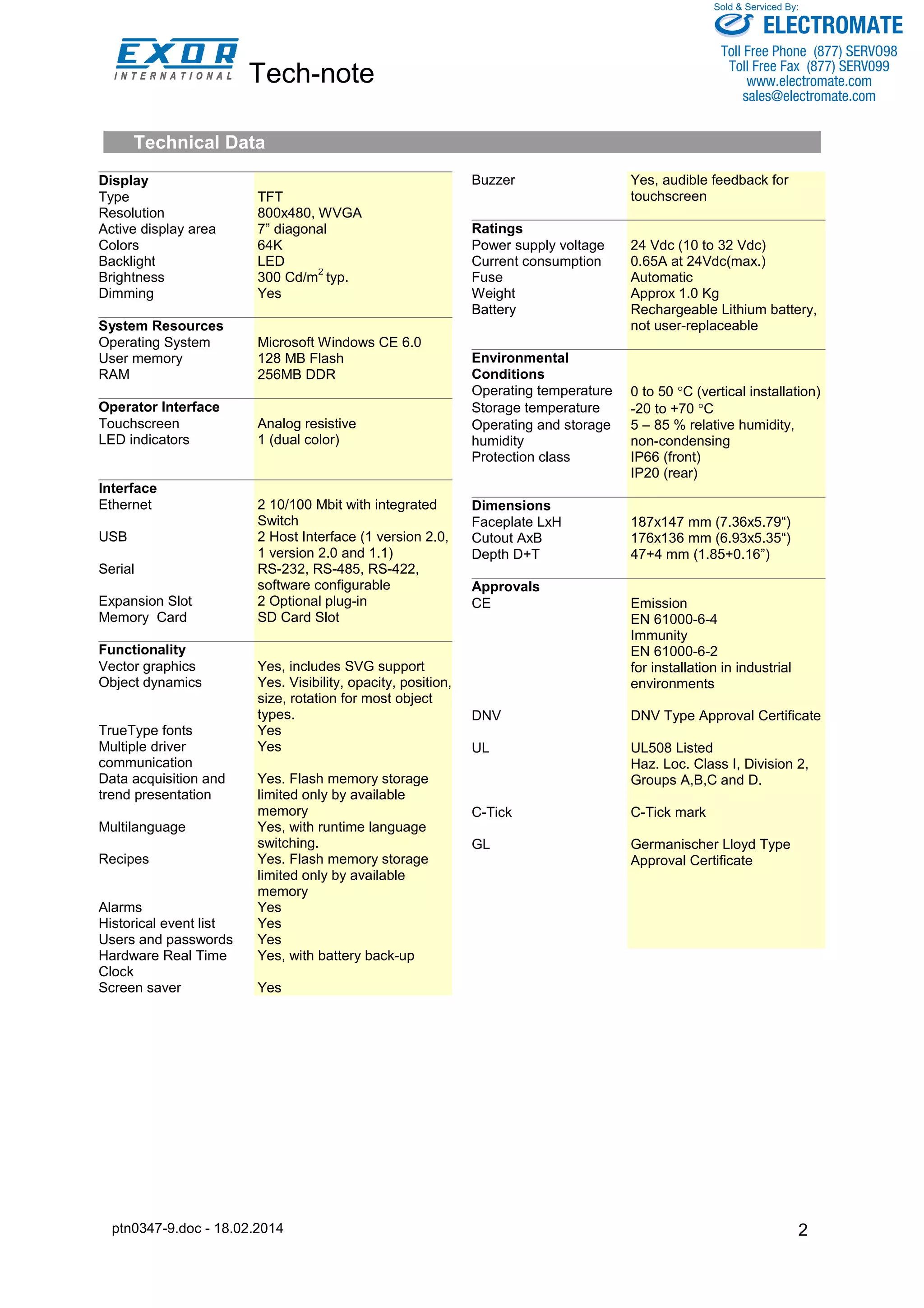 Exor e top507_specsheet | PDF