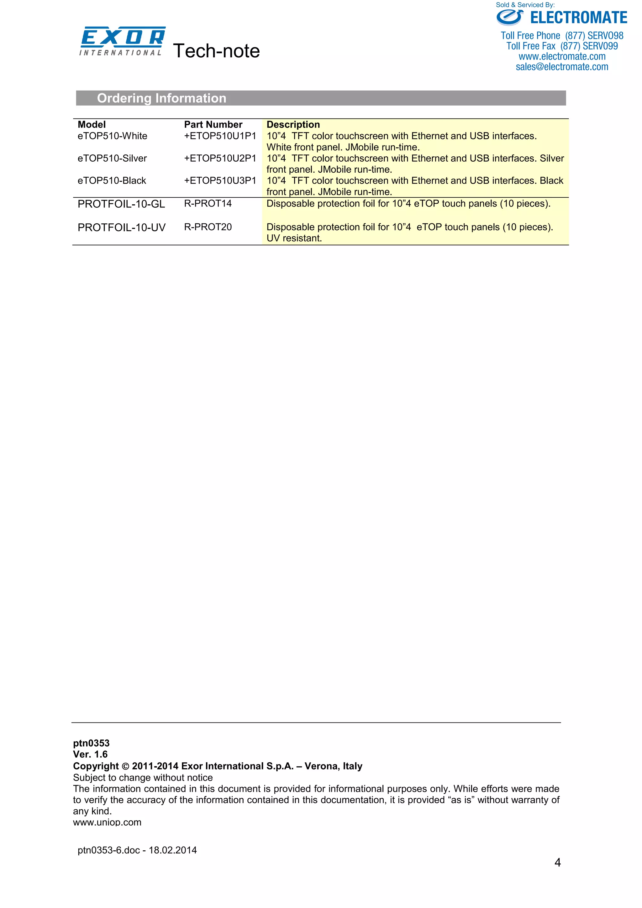 Exor e top510_specsheet | PDF