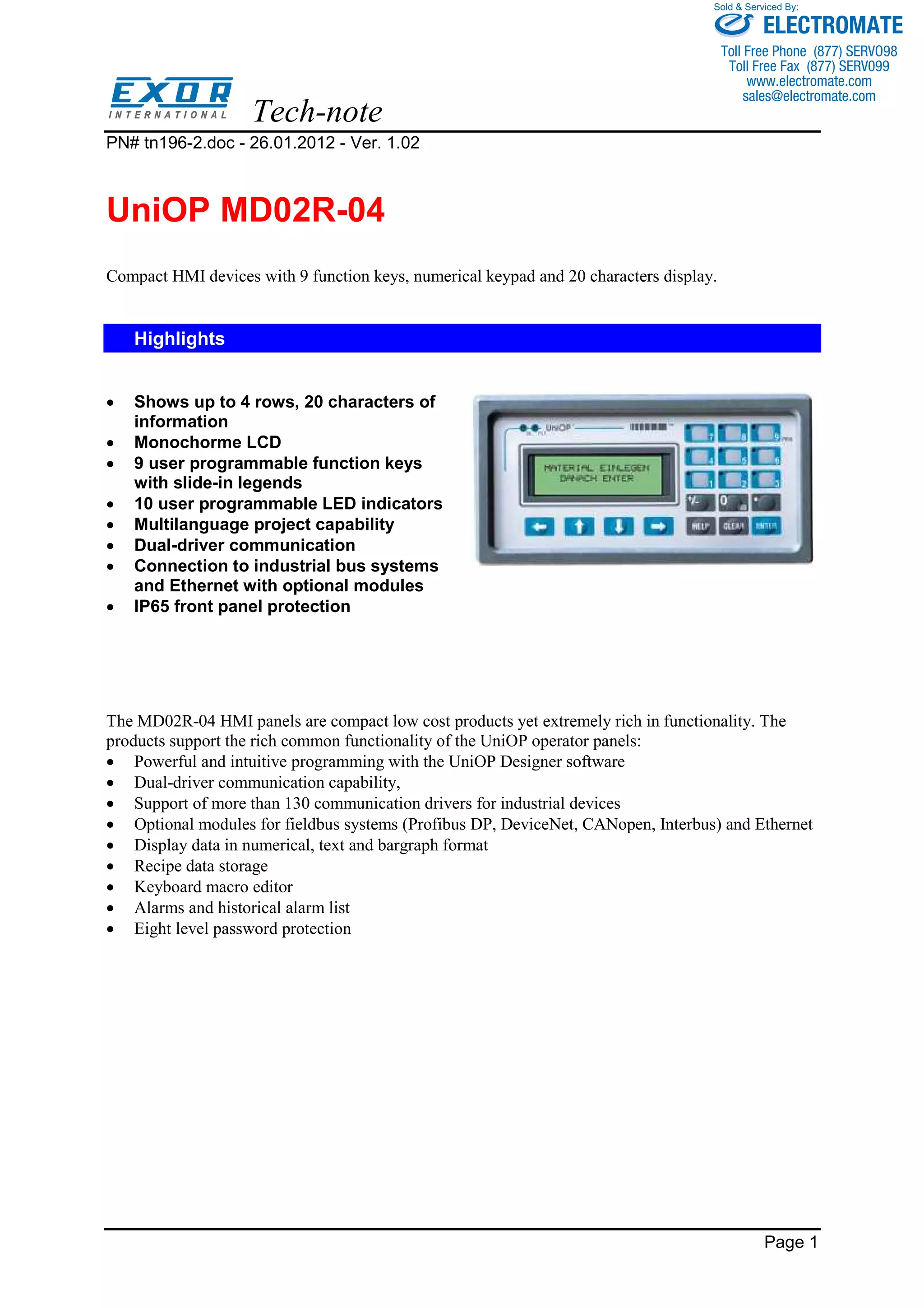 Exor md02 r-04_specsheet | PDF