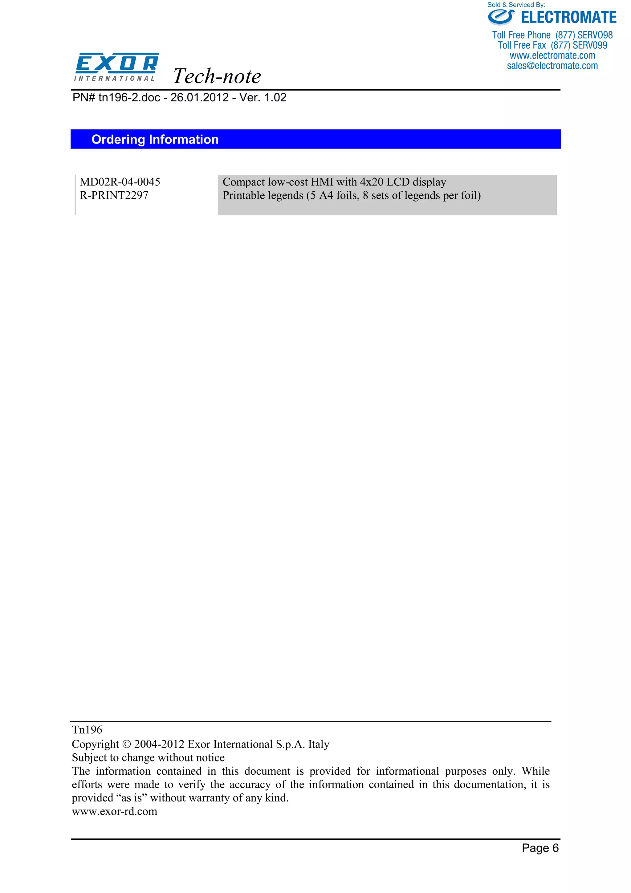 Exor md02 r-04_specsheet | PDF
